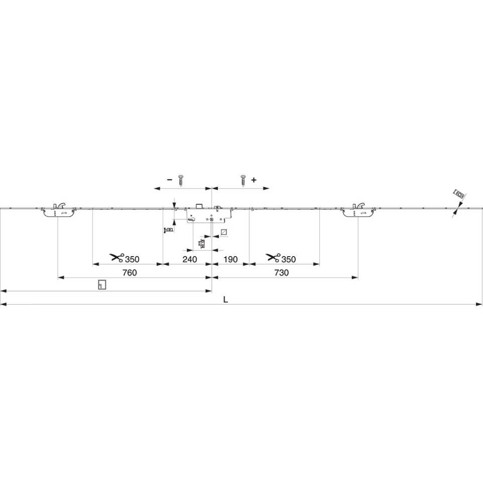 Serrure multipoint Maco à cylindre Z-TS 55/92/F16 pênes-crochets 1050/2400mm / PCE